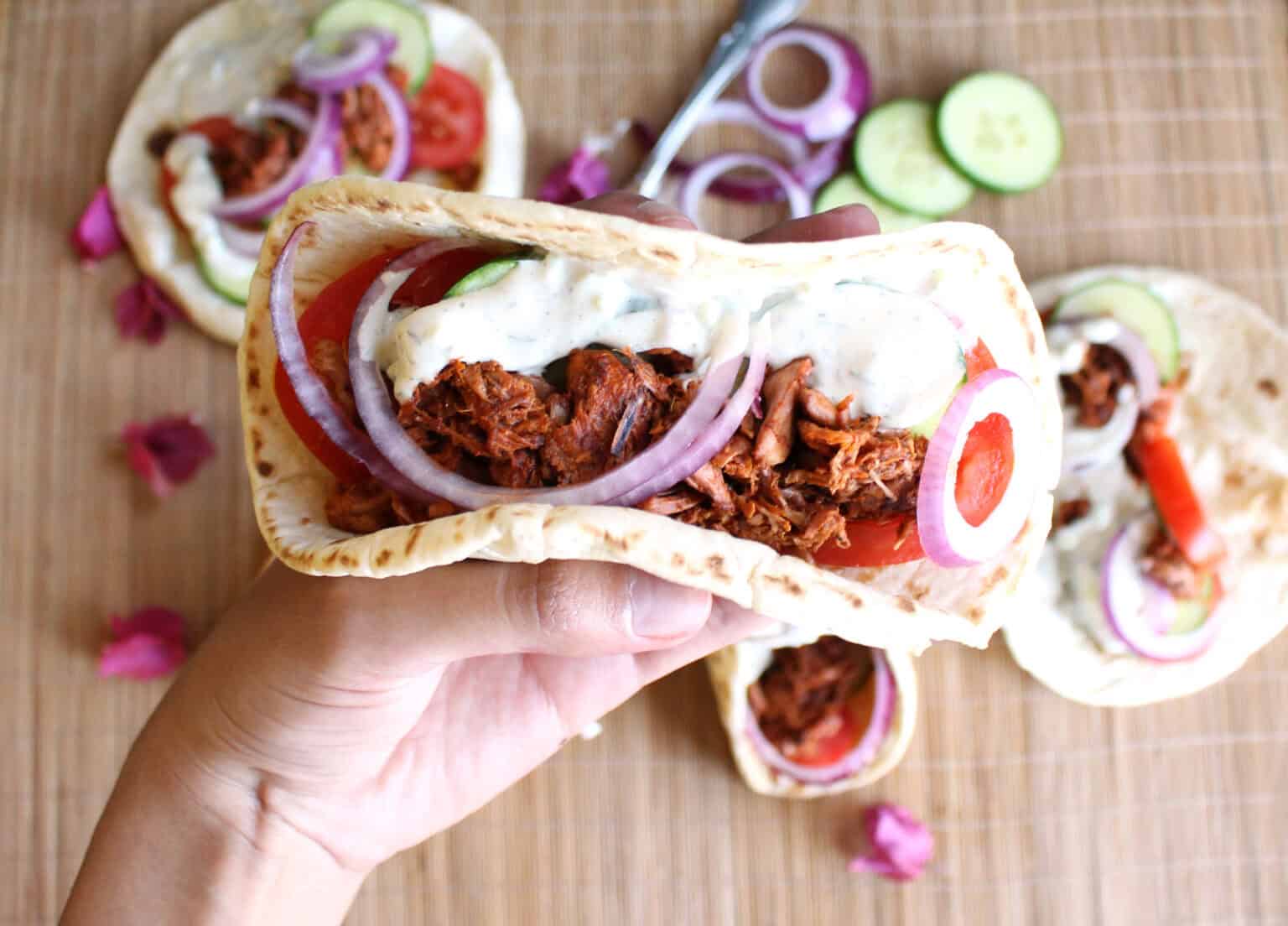 Vegan Gyros with Jackfruit and Creamy Tzatziki - Zen and Zaatar