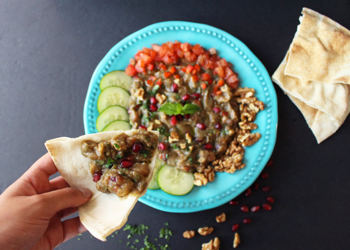 Syrian Baba Ganoush (No Tahini) - Smoky Eggplant Pomegranate Dip - Zen ...